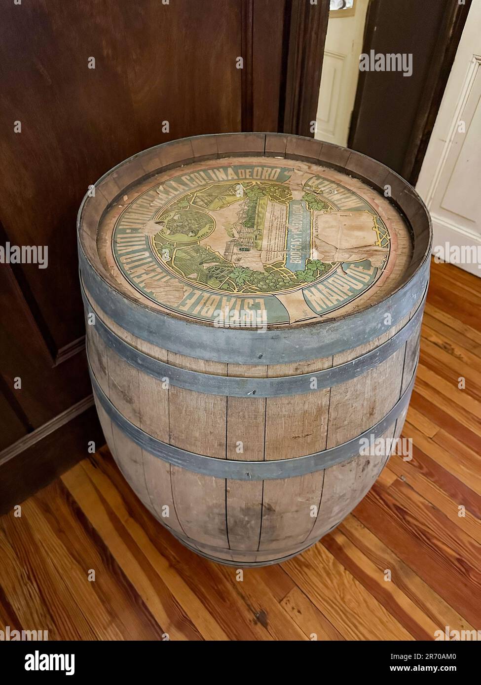 Vintage wine cask in the National Museum of Wine & Grape Harvest, Maipu ...