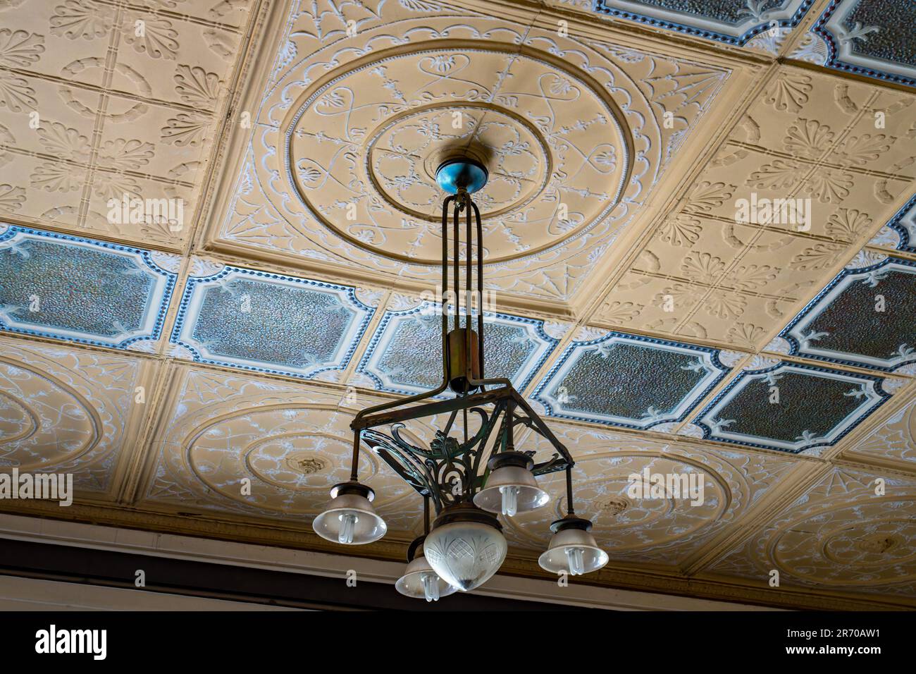 Stamped metal ceiling in the Gargantini Mansion, now part of the National Museum of Wine & Grape ...