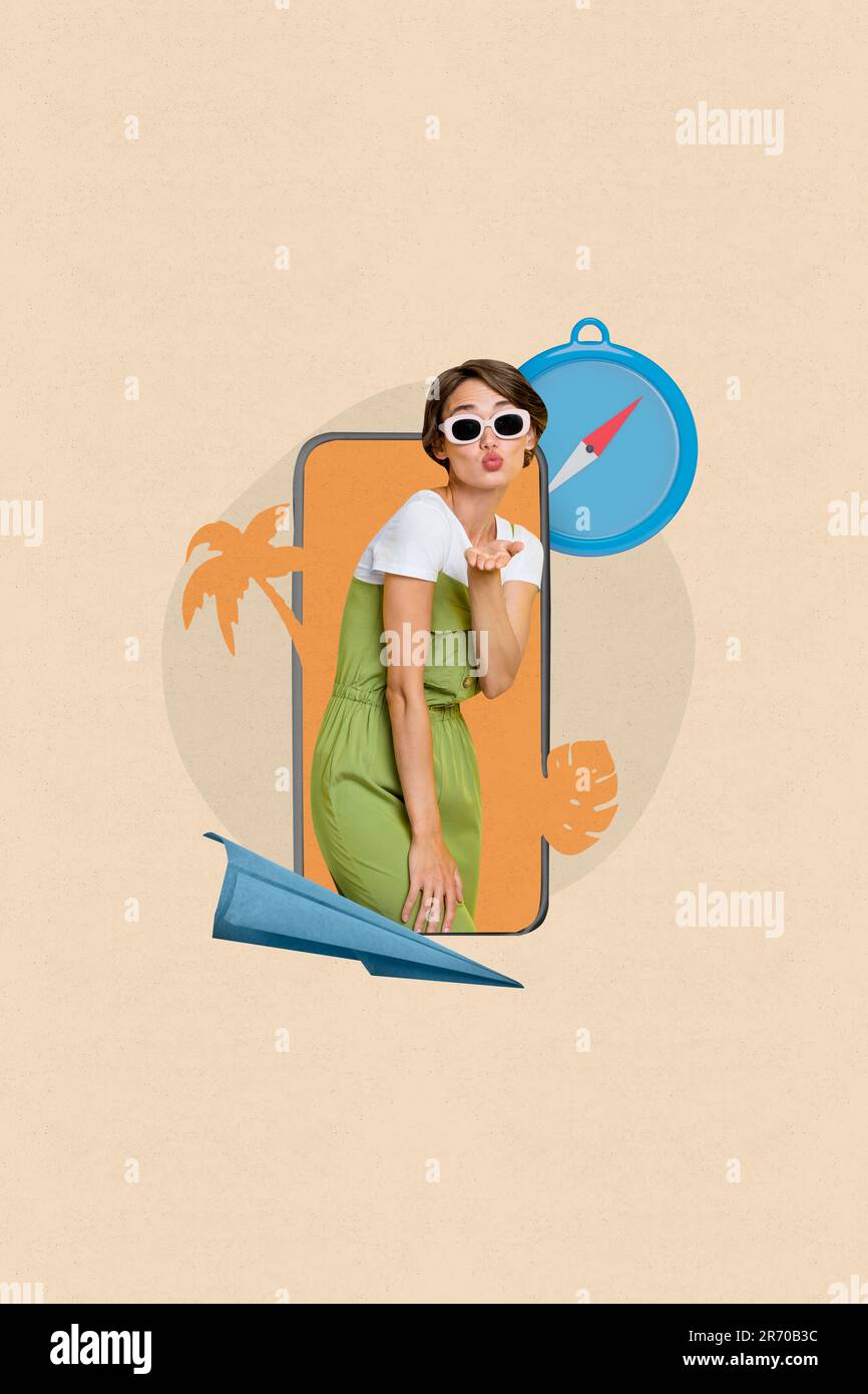 Creative abstract template collage of beautiful pretty woman send you ...