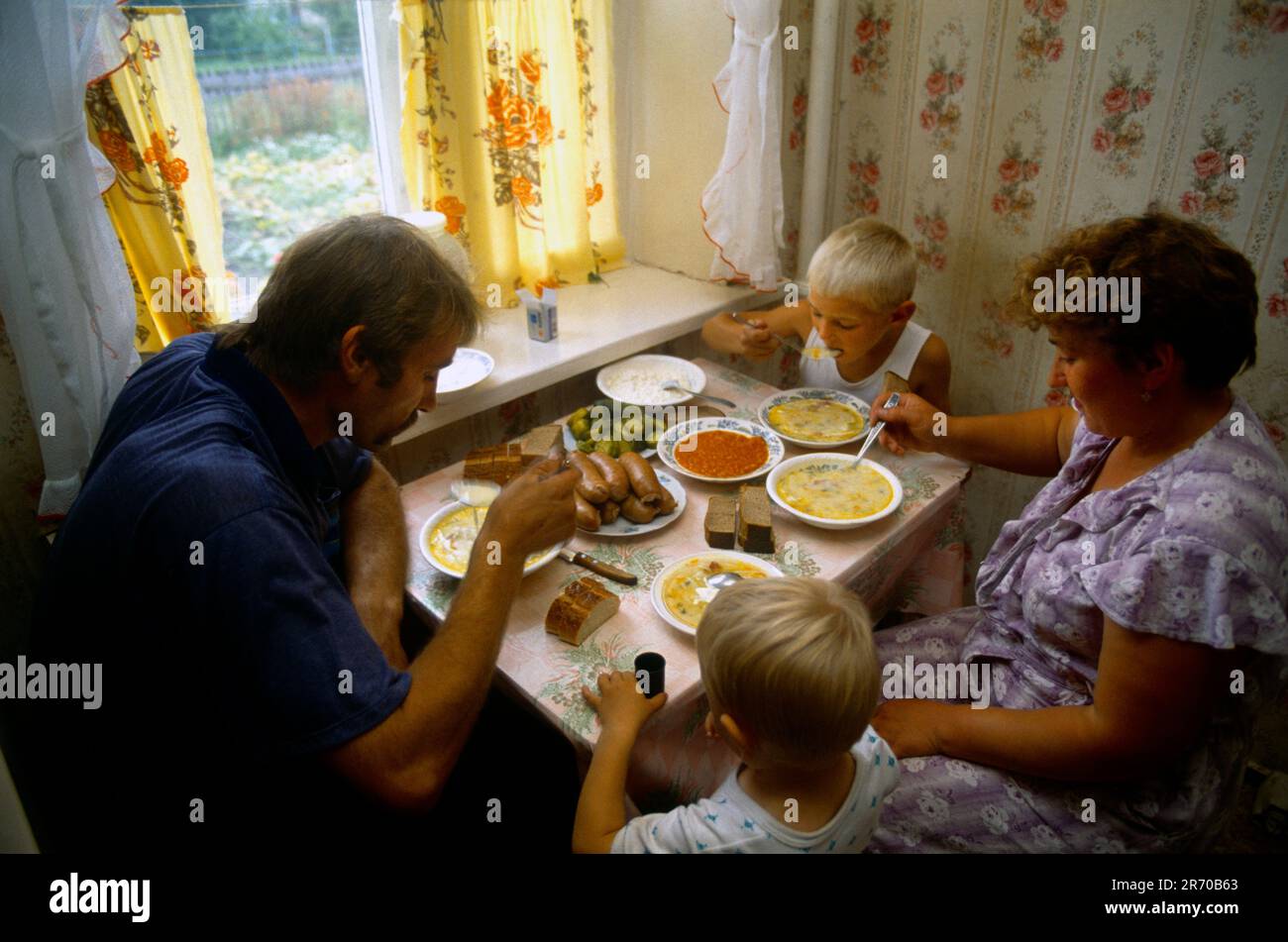 Protasova Orlovskaya Russia Family Eating Meal In Farmhouse Stock Photo ...