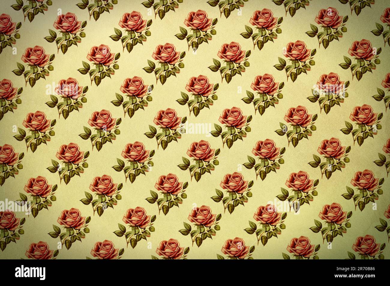 Old vintage wallpaper with repeating retro roses. Sheet of vintage ...