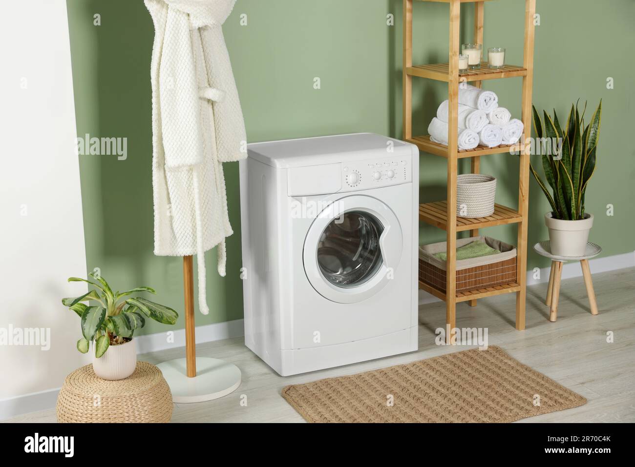 Stylish laundry room with washing machine. Interior design Stock Photo ...