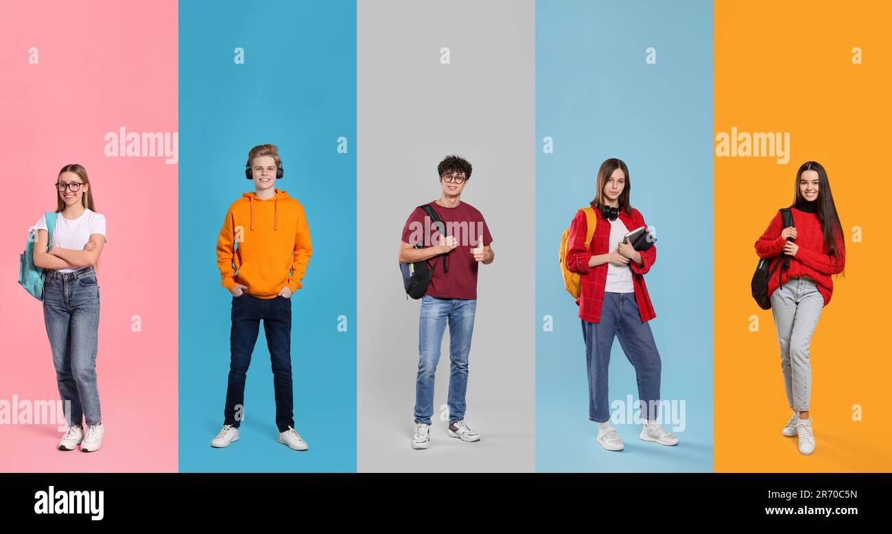 Photos of teenagers on different color backgrounds, collage Stock Photo ...