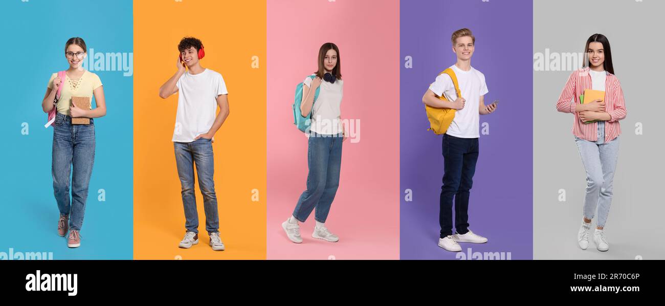 Photos of teenagers on different color backgrounds, collage Stock Photo ...
