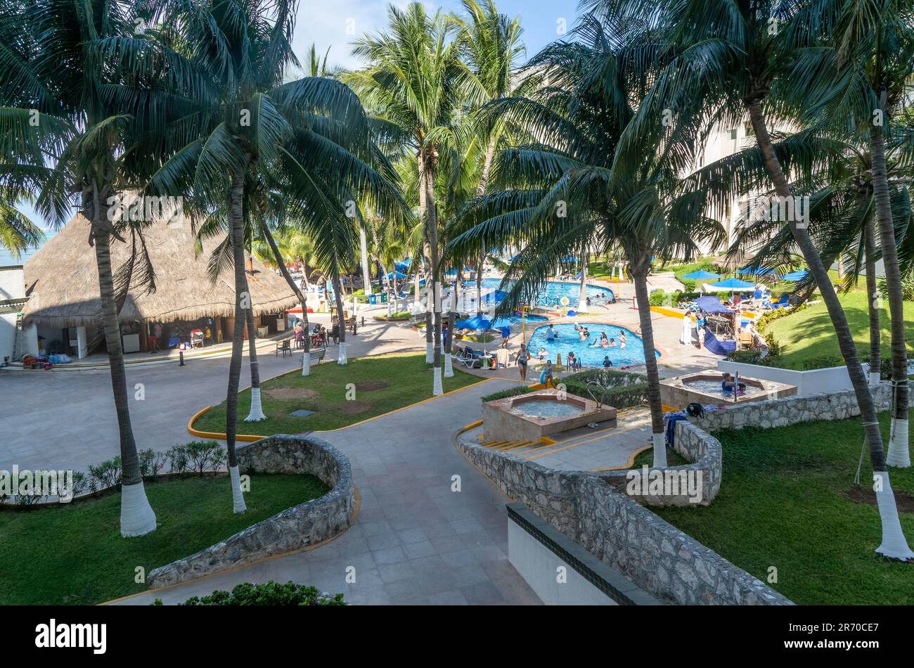 Swimming pools and palm trees at Hotel Casa Maya, Cancun, Quintana Rood ...