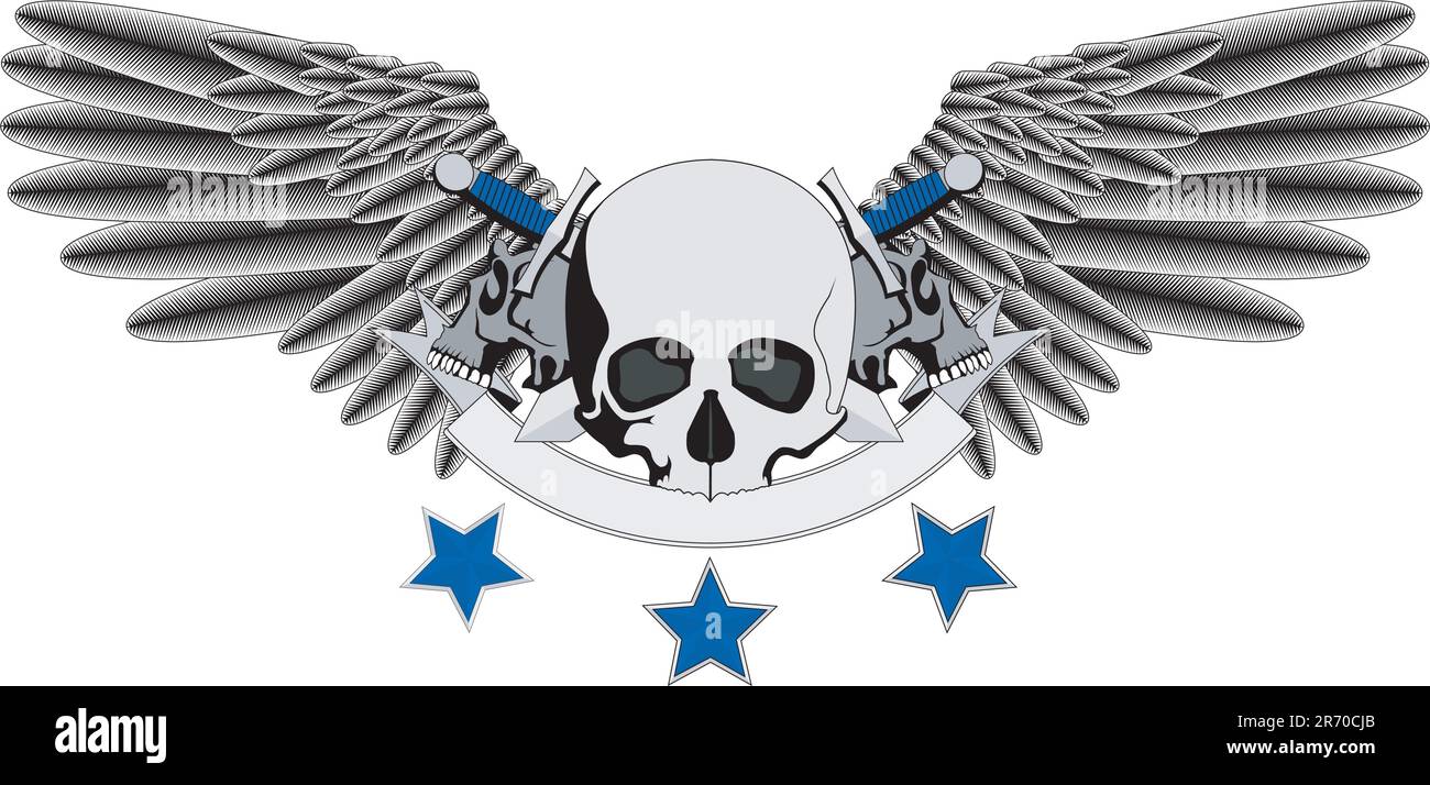 winged Human Skull with heraldic elements, isolated vector ...