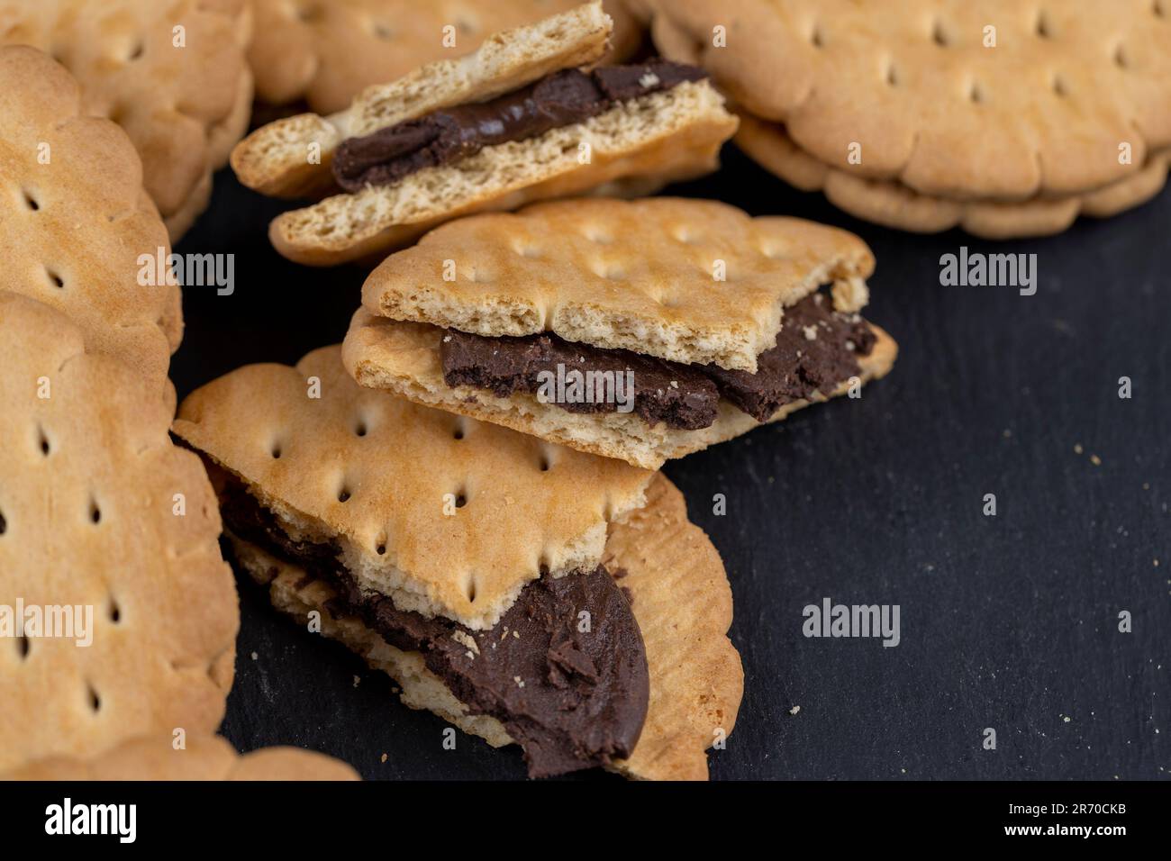 crispy cookies with chocolate filling between cookies, fresh crispy ...