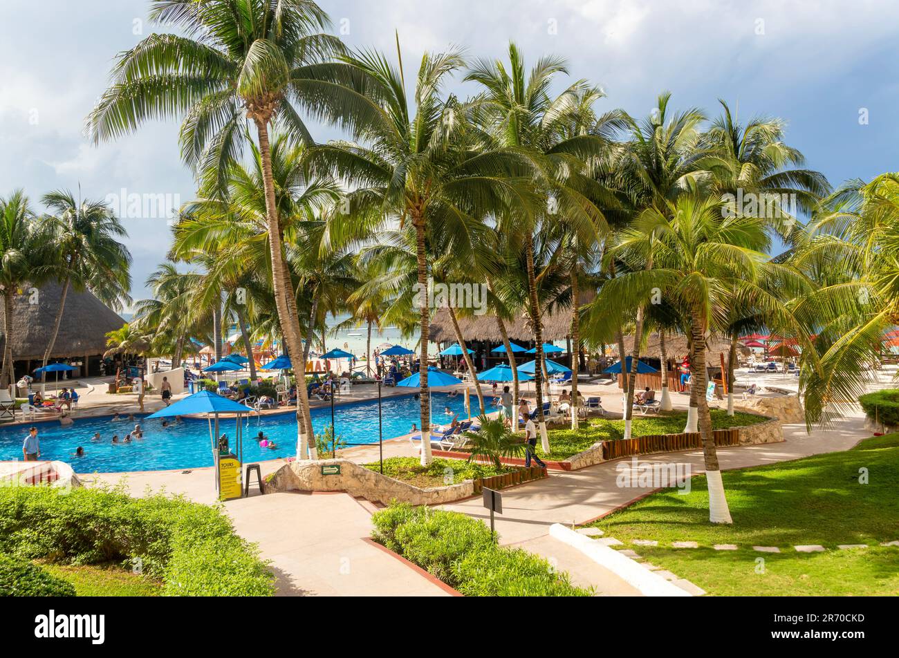 Swimming pools and palm trees at Hotel Casa Maya, Cancun, Quintana Rood ...