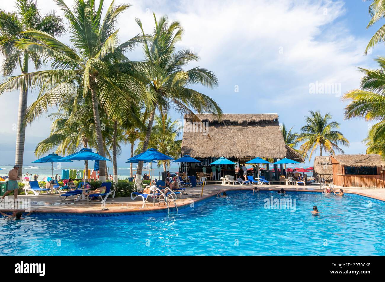 Swimming pools and palm trees at Hotel Casa Maya, Cancun, Quintana Rood ...
