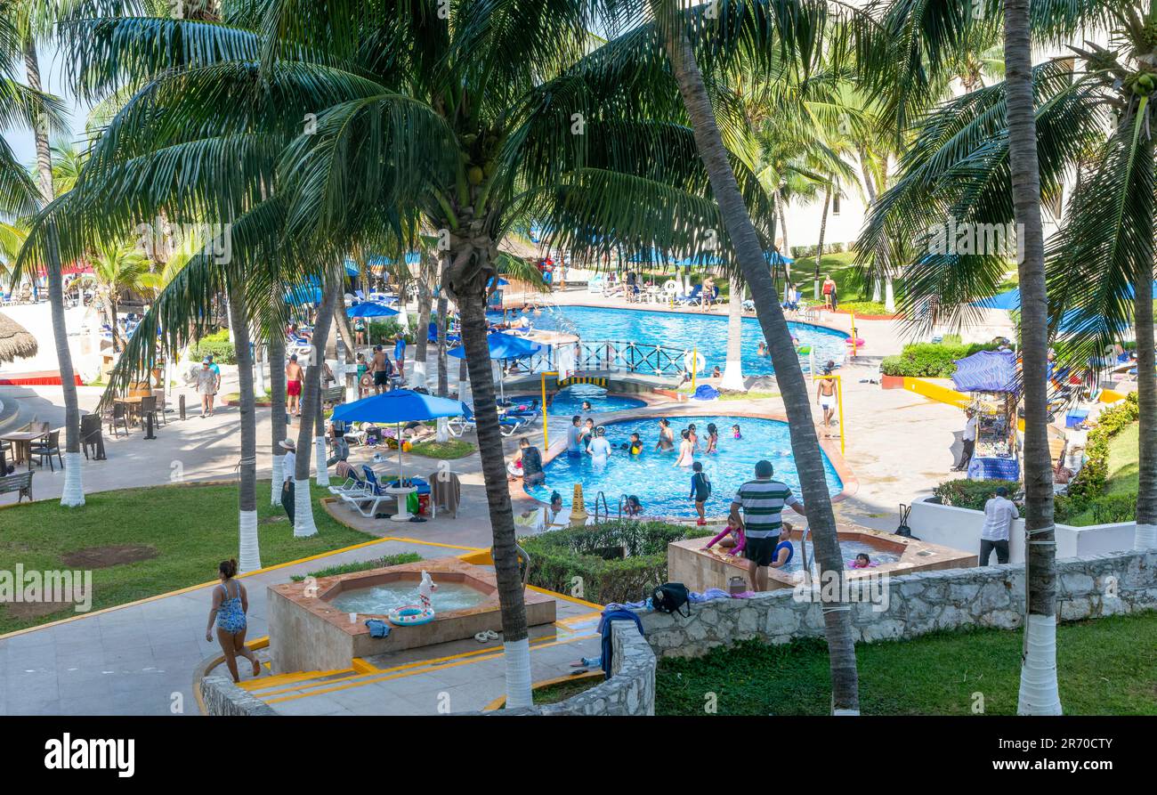 Swimming pools and palm trees at Hotel Casa Maya, Cancun, Quintana Rood ...