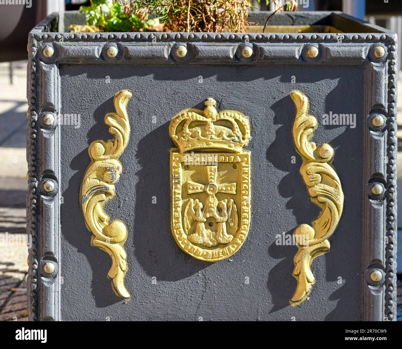 Oviedo, Asturias, Spain: A heraldic emblem embossed on a built ...