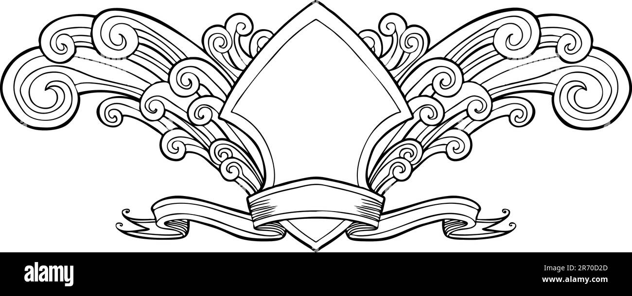 Hand drawn artsy pattern of waves and wings with crest symbol Stock ...