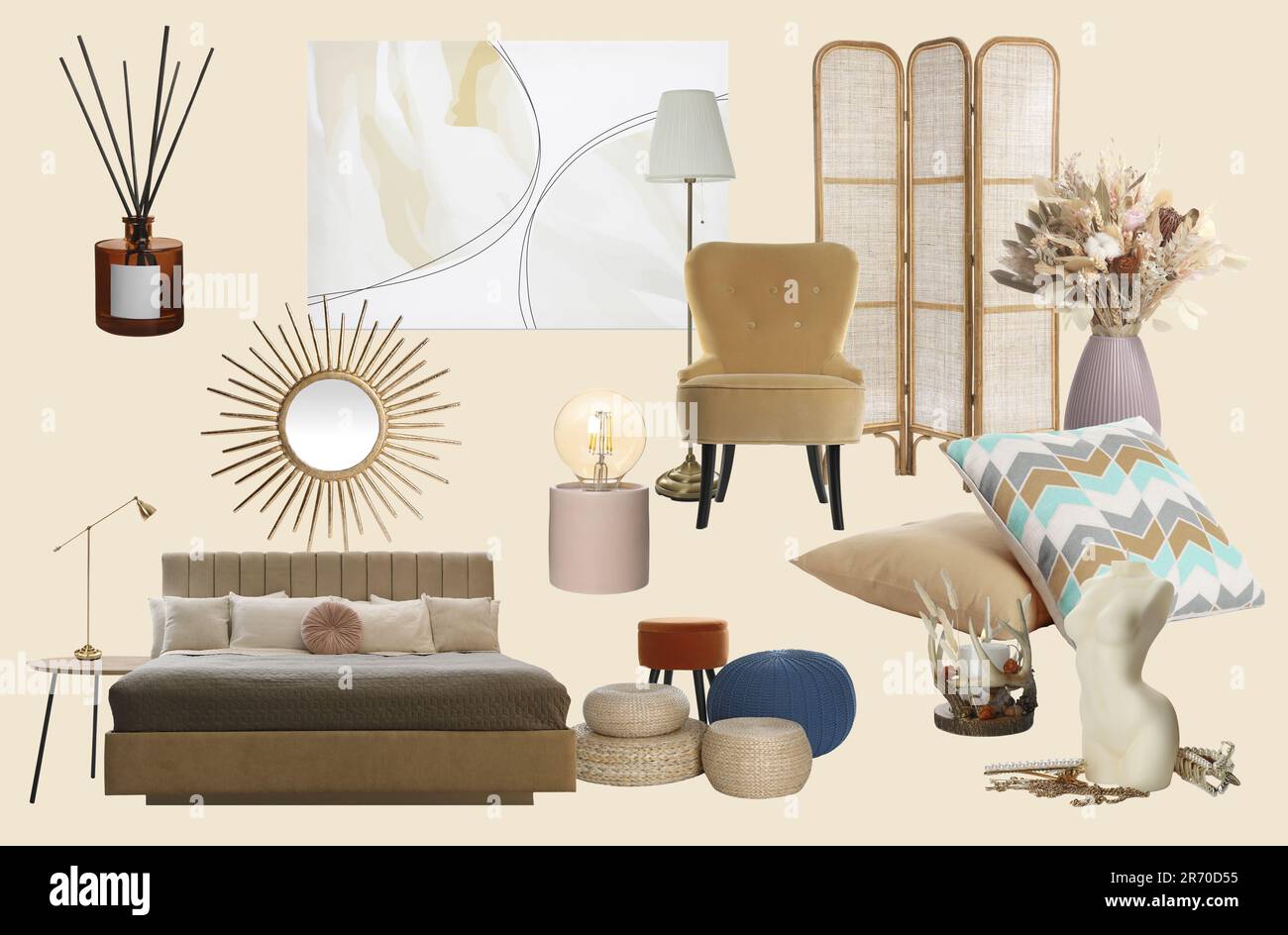 Bedroom interior design. Collage with different combinable furniture ...