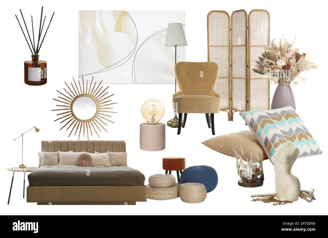 Bedroom interior design. Collage with different combinable furniture ...