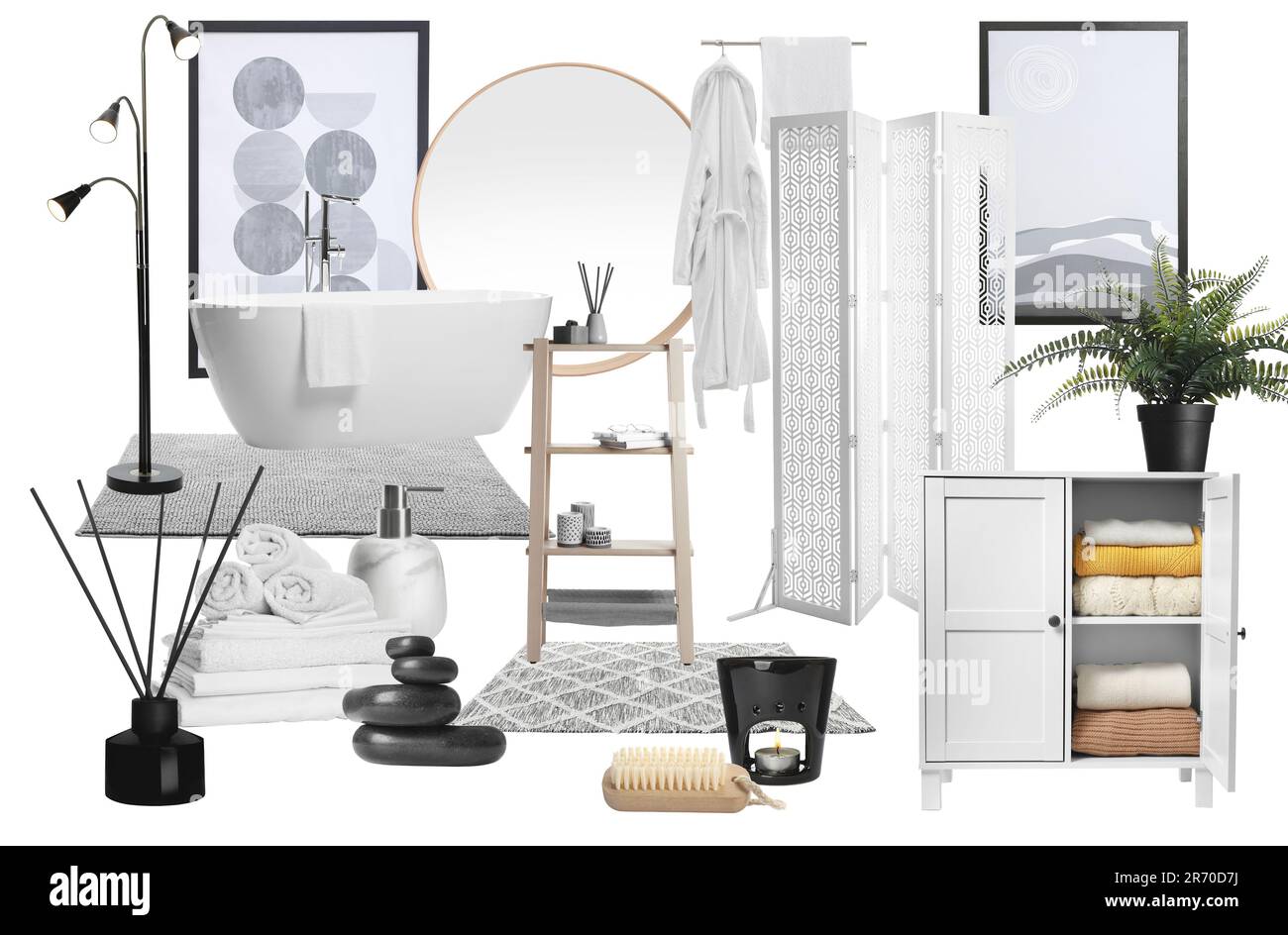 Bathroom interior design. Collage with different combinable items and ...