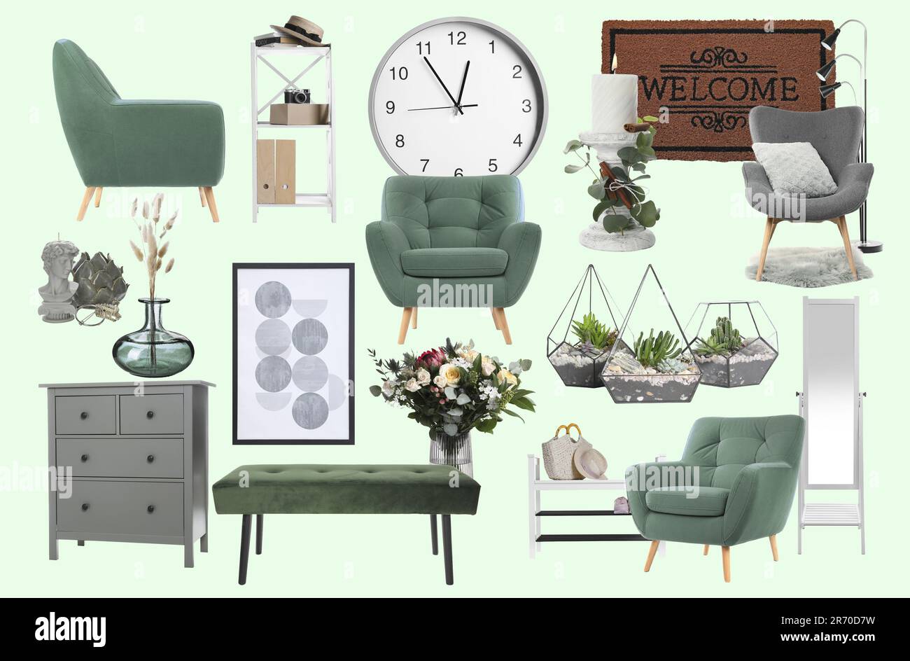 Interior design. Collage with different combinable furniture and ...