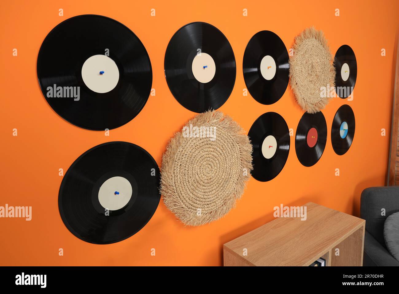 Living room interior decorated with vinyl records Stock Photo - Alamy