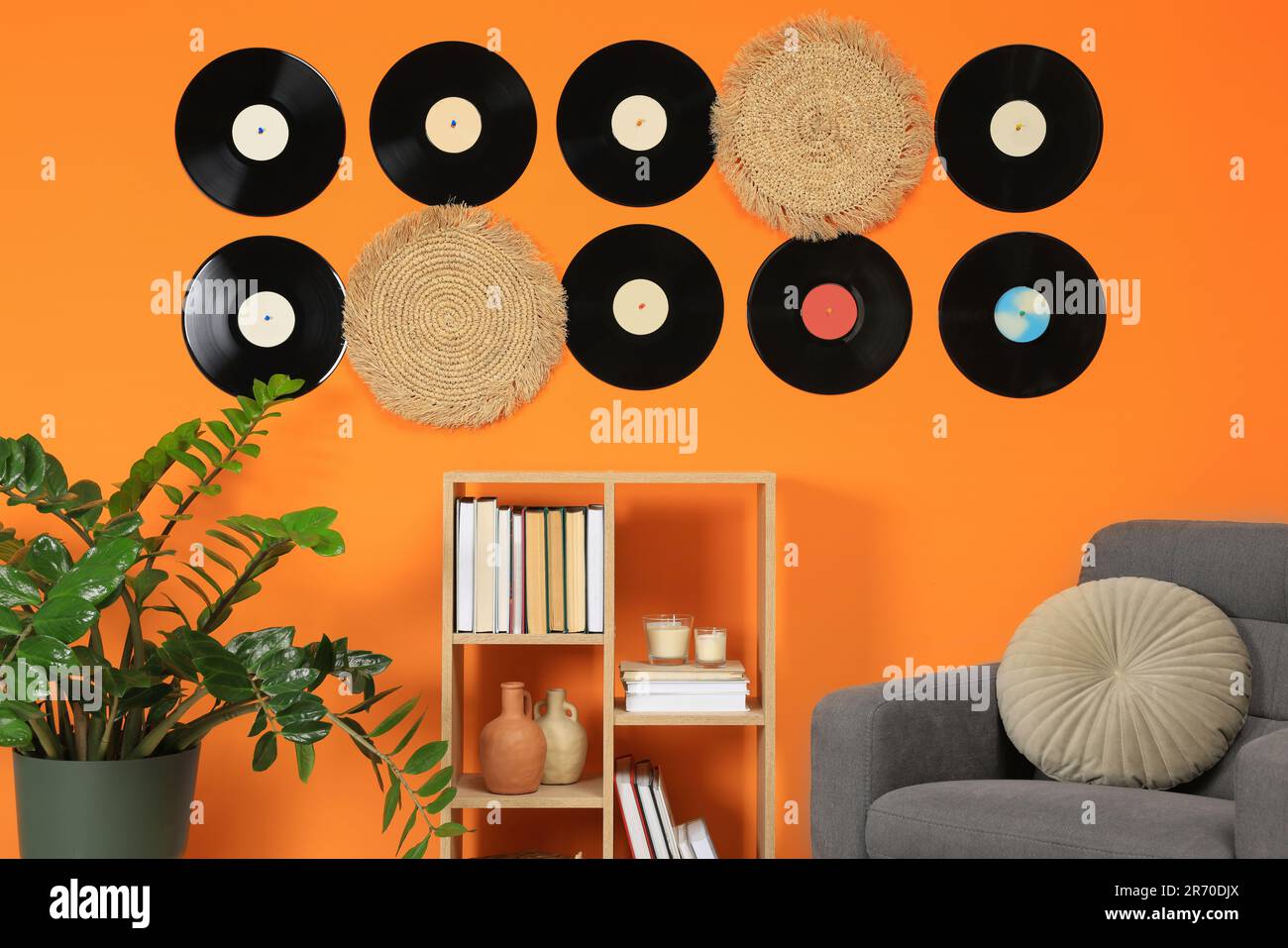 Living room interior decorated with vinyl records Stock Photo - Alamy