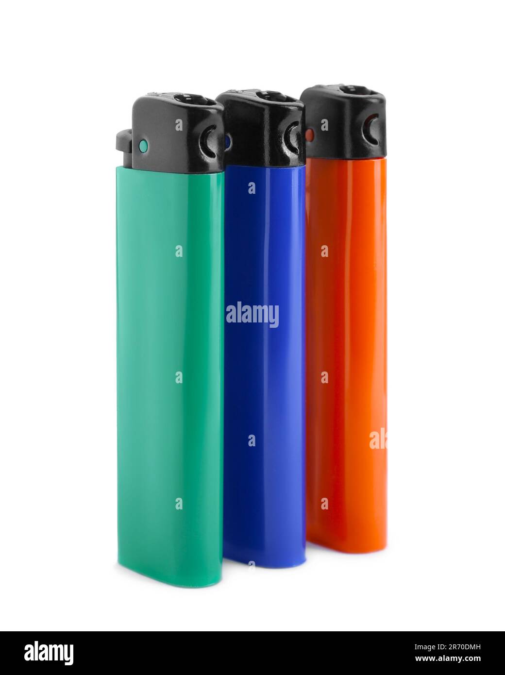 Stylish small pocket lighters on white background Stock Photo - Alamy