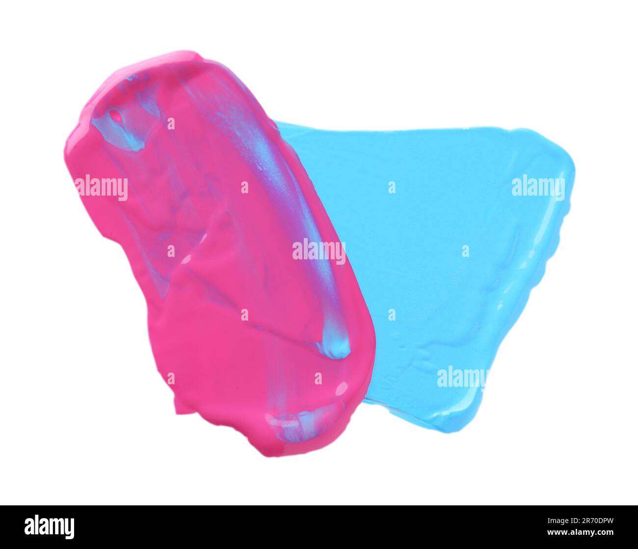 Light blue and pink paint samples on white background, top view Stock ...