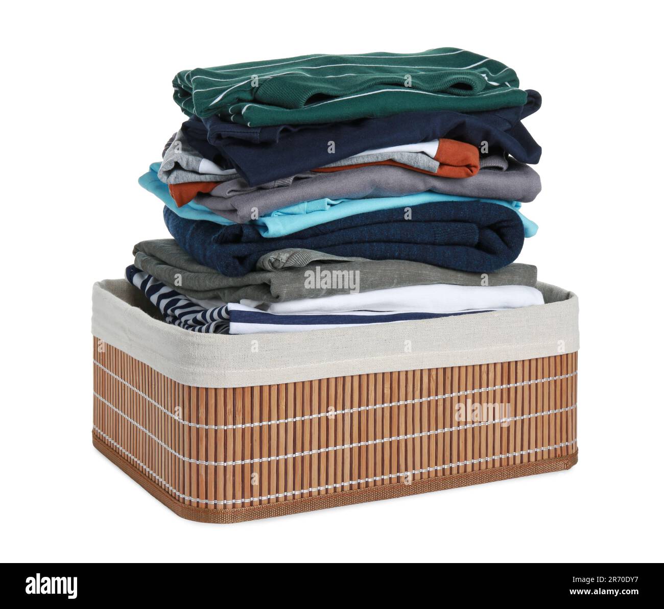 Laundry basket with clean clothes isolated on white Stock Photo - Alamy