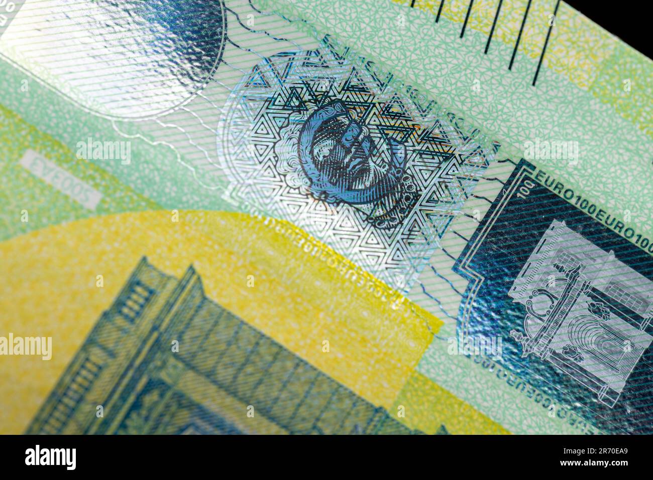 details of the one hundred euro European banknote , a close-up of a ...