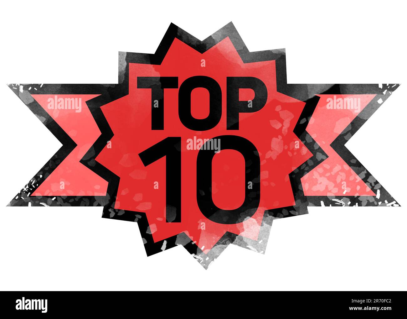 Top ten list. Award rosette with word and number 10 on white background ...