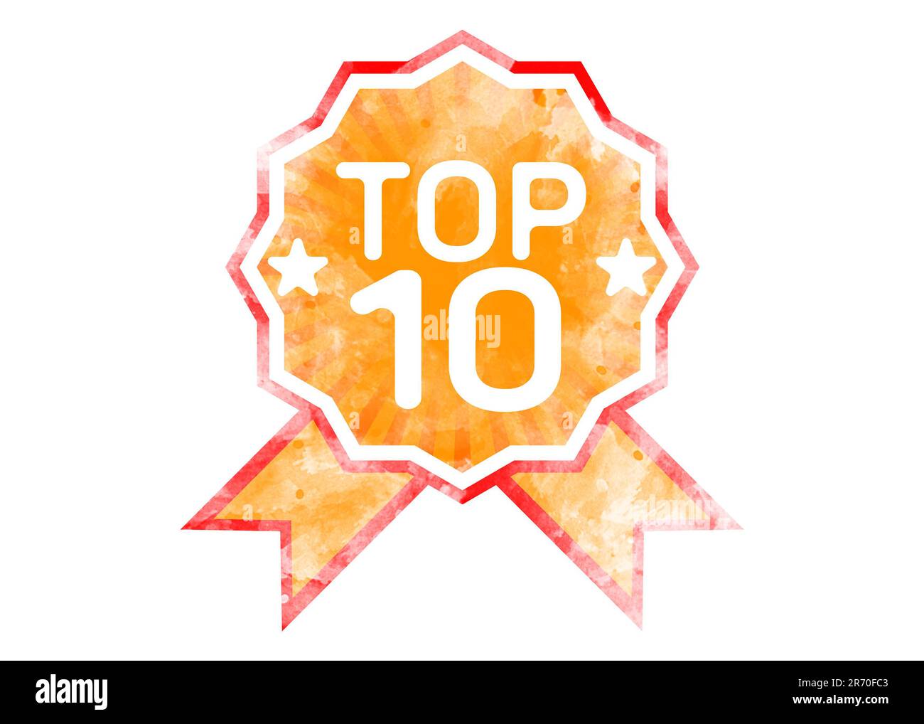 Top ten list. Award rosette with word and number 10 on white background ...