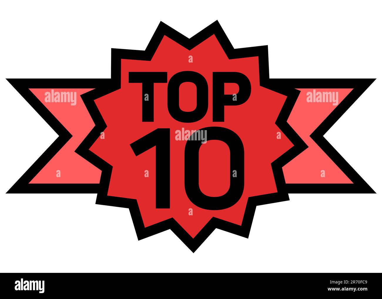 Top ten list. Award rosette with word and number 10 on white background ...