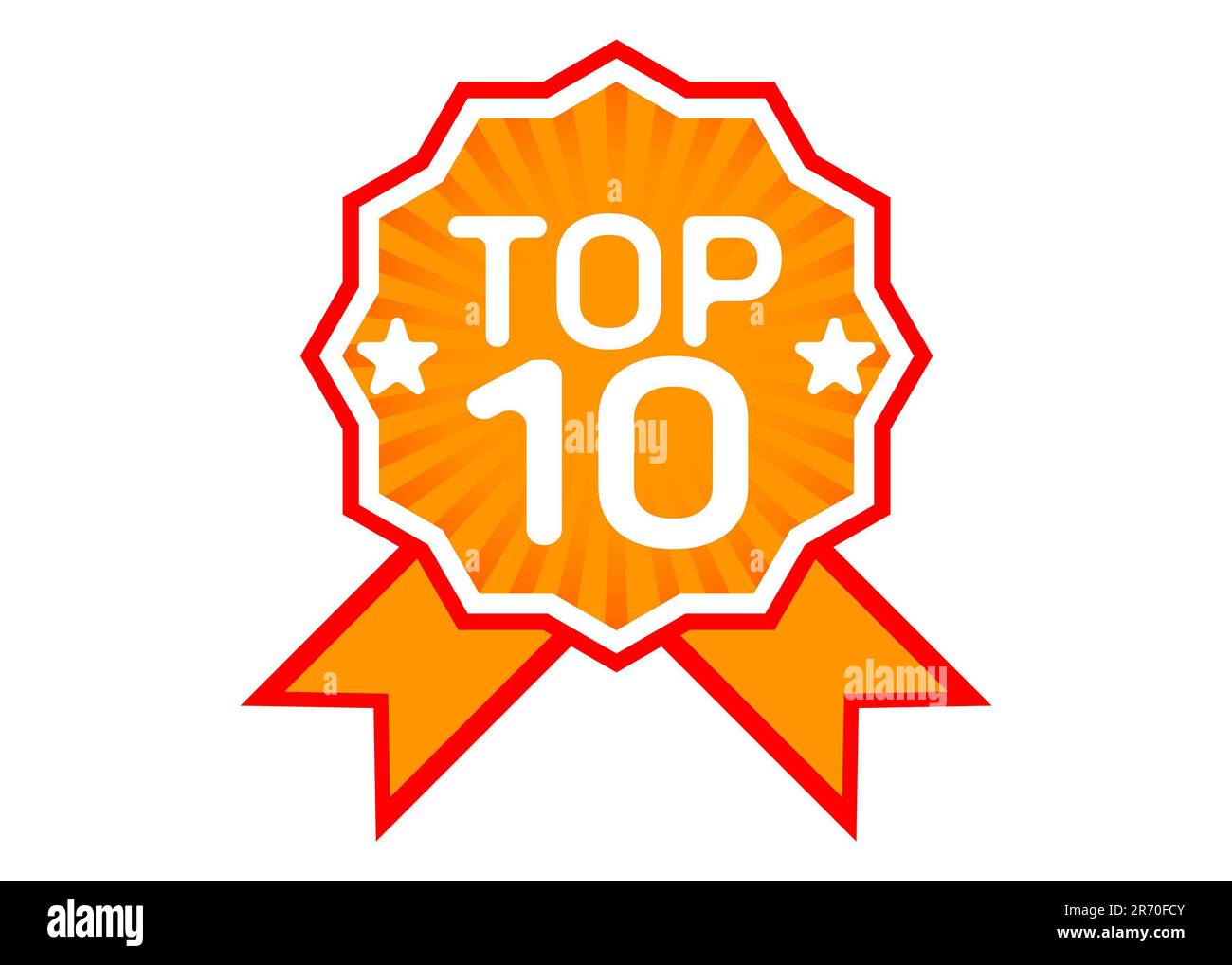 Top ten list. Award rosette with word and number 10 on white background ...