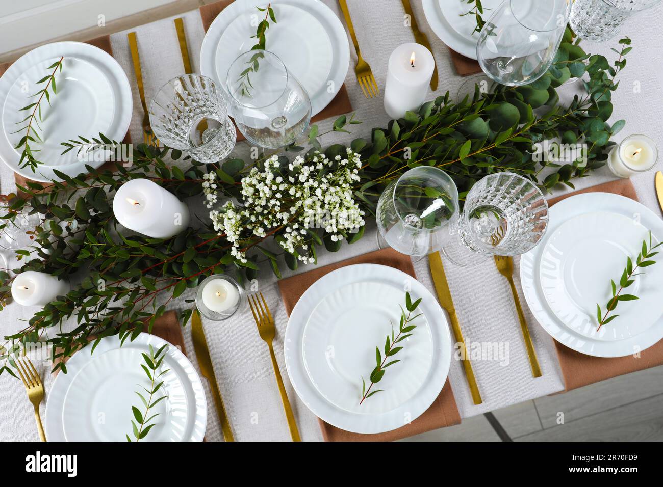 Stylish elegant table setting for festive dinner, flat lay Stock Photo ...