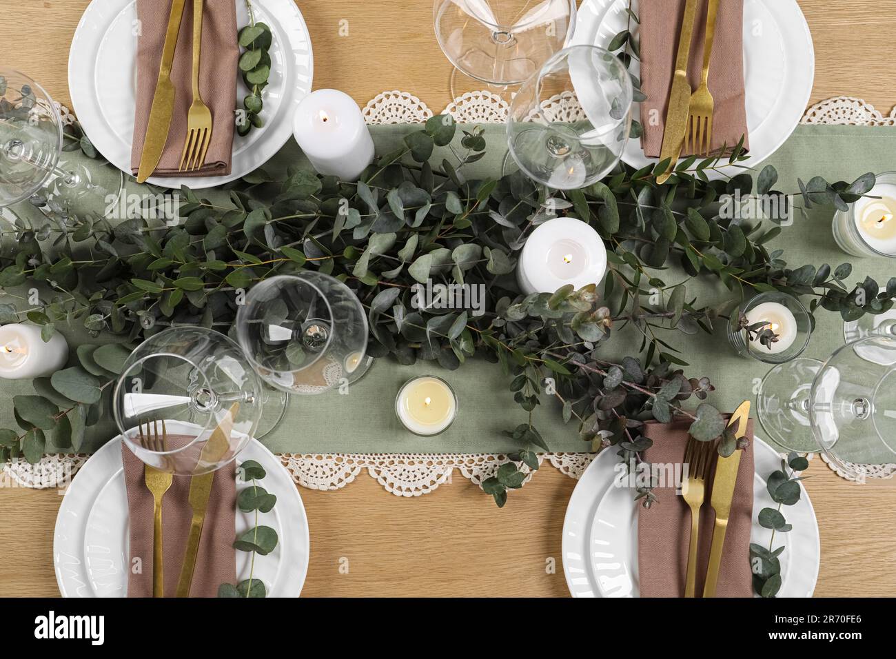 Stylish elegant table setting for festive dinner, flat lay Stock Photo ...