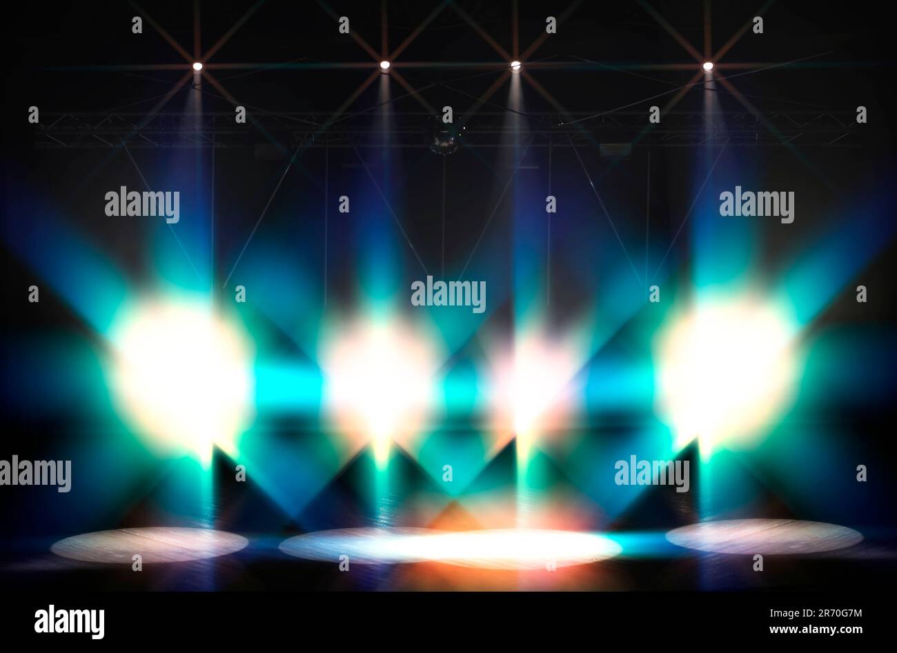 Bright beams of light from stage lights on a dark background Stock ...