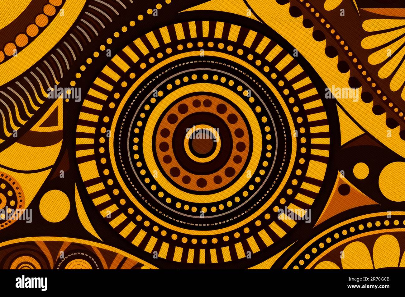 Wallpaper with a national abstract African pattern in brown and yellow ...