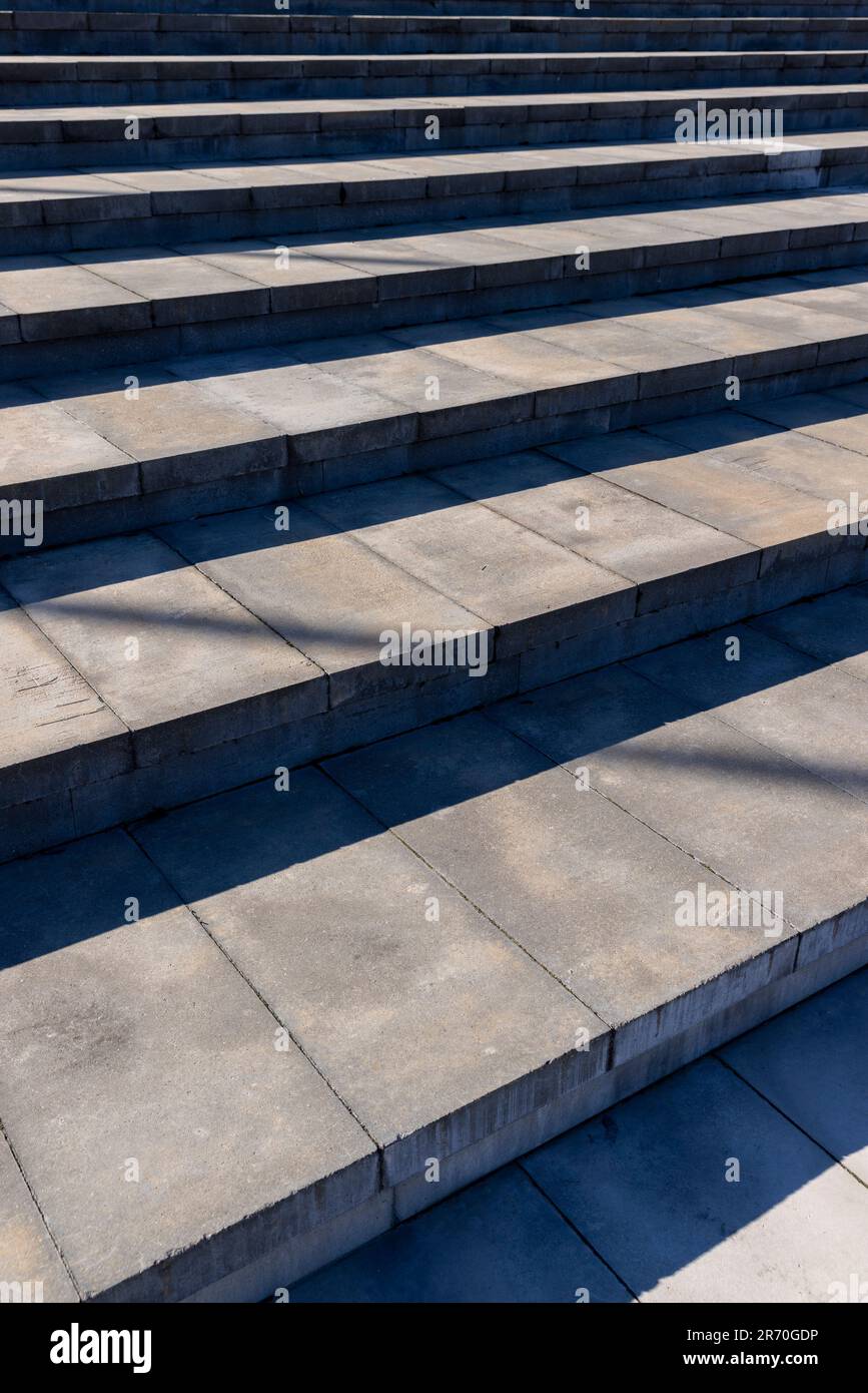 modern concrete staircase with long steps, close-up of a concrete ...