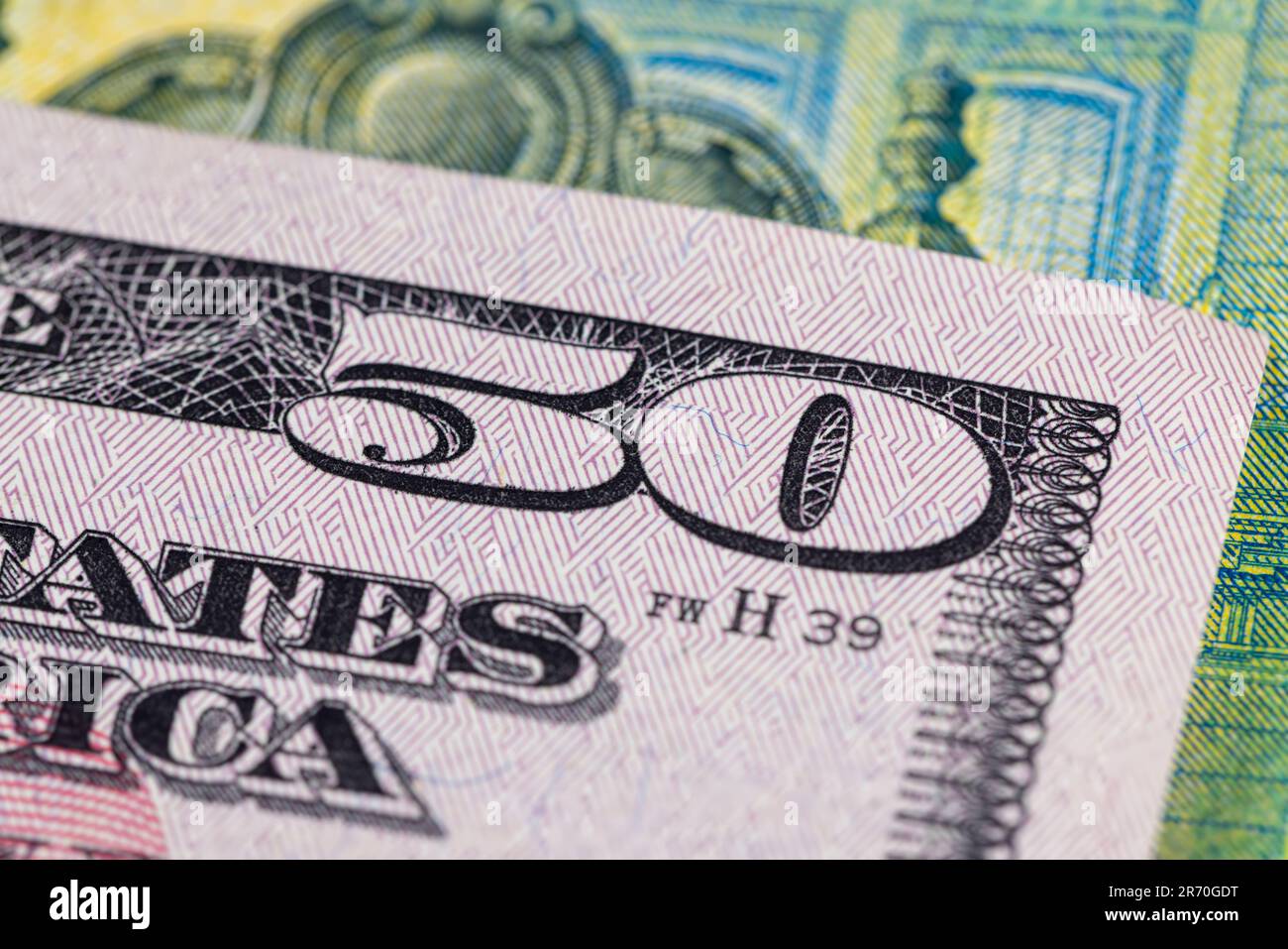 Details of American money close-up, details of an American fifty dollar ...