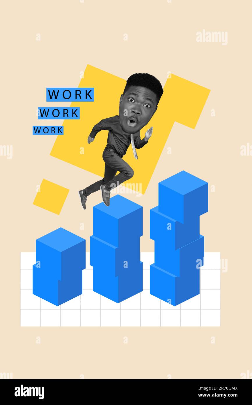 Collage artwork picture of purposeful guy running achieving working ...