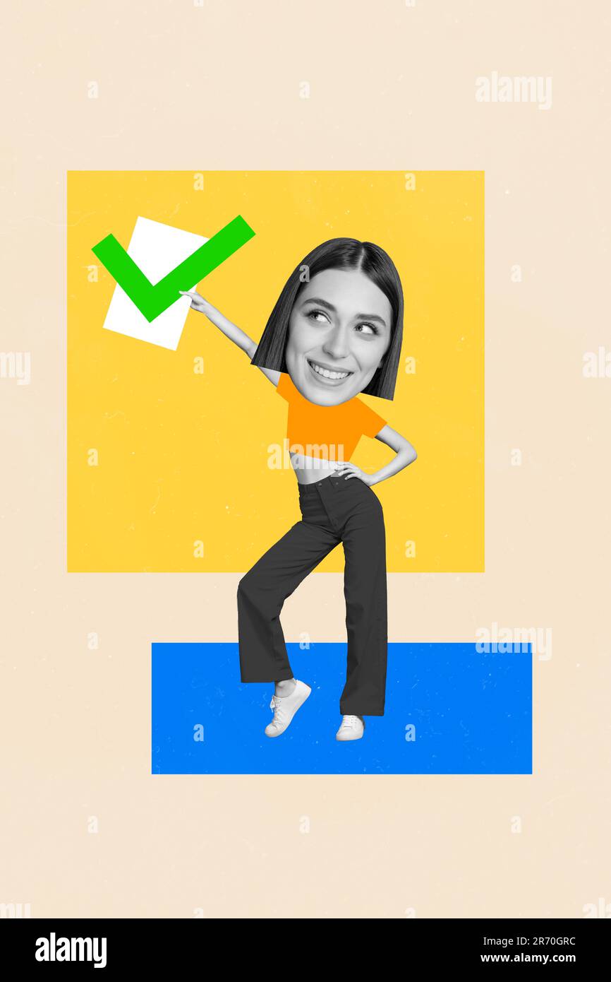 Collage 3d pinup pop retro sketch image of happy smiling lady adding ...