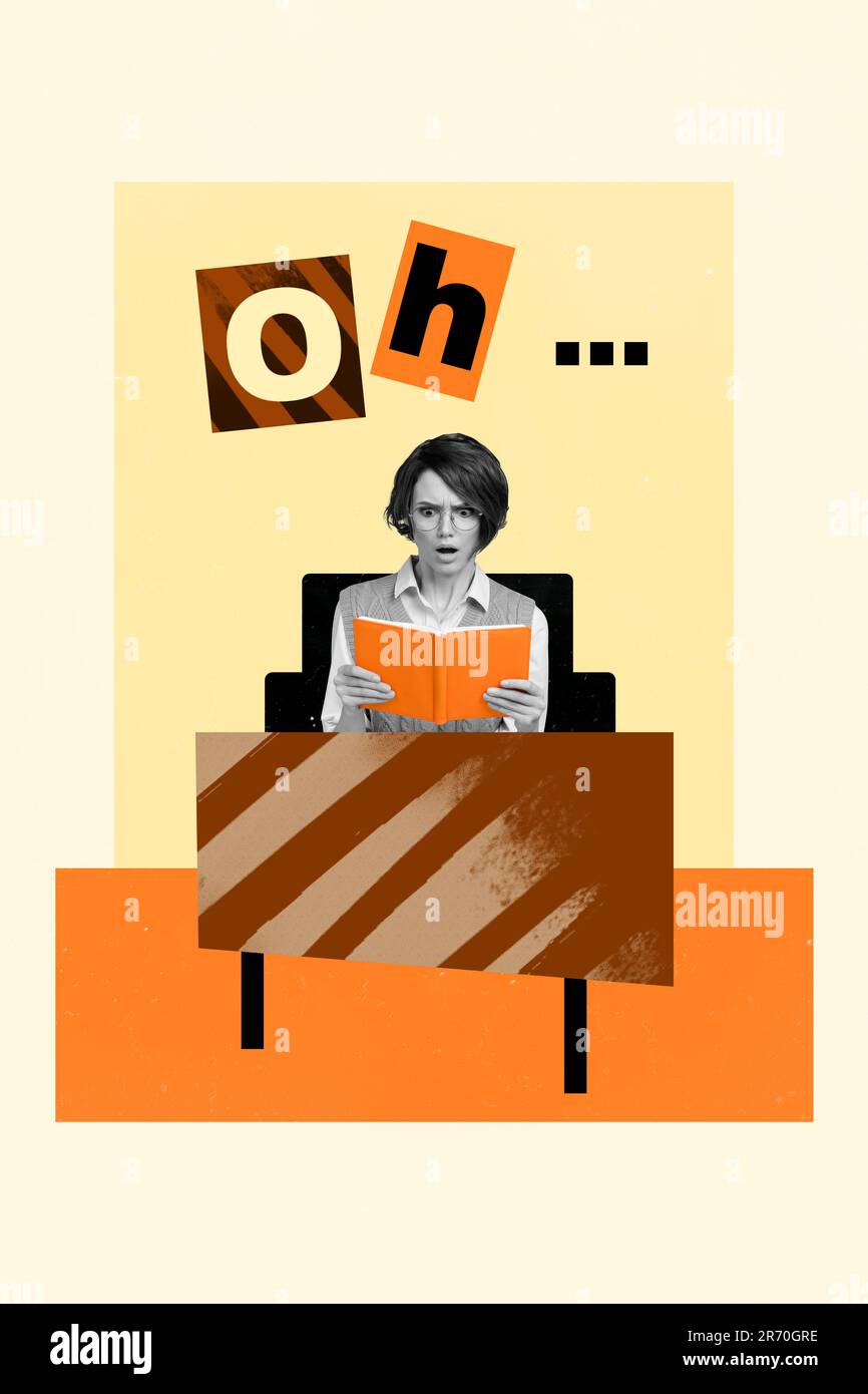 Artwork picture sketch collage image of impressed astonished girl ...