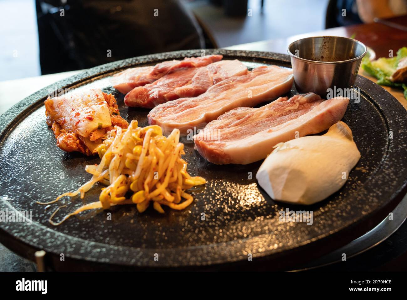 Pan-fried black pork meal in Jeju Korean restaurant, fresh delicious ...