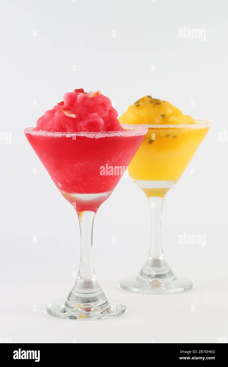 Three delightful martini glasses filled with different colored ...