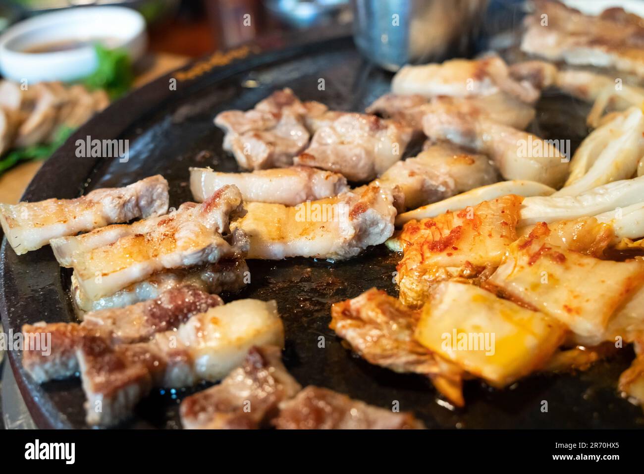 Pan-fried black pork meal in Jeju Korean restaurant, fresh delicious ...