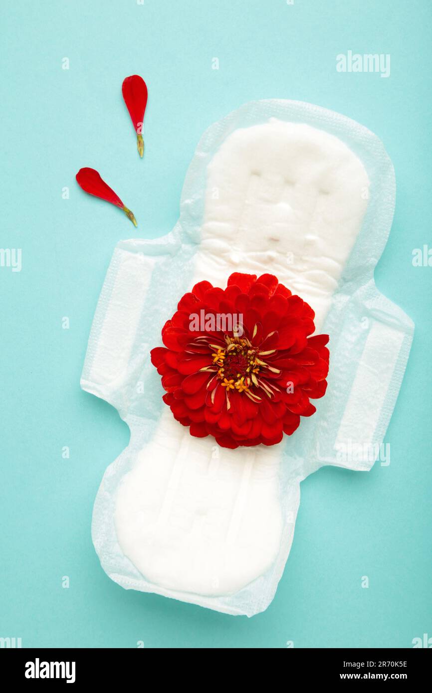 White sanitary pad, hygiene protection on a blue background ...