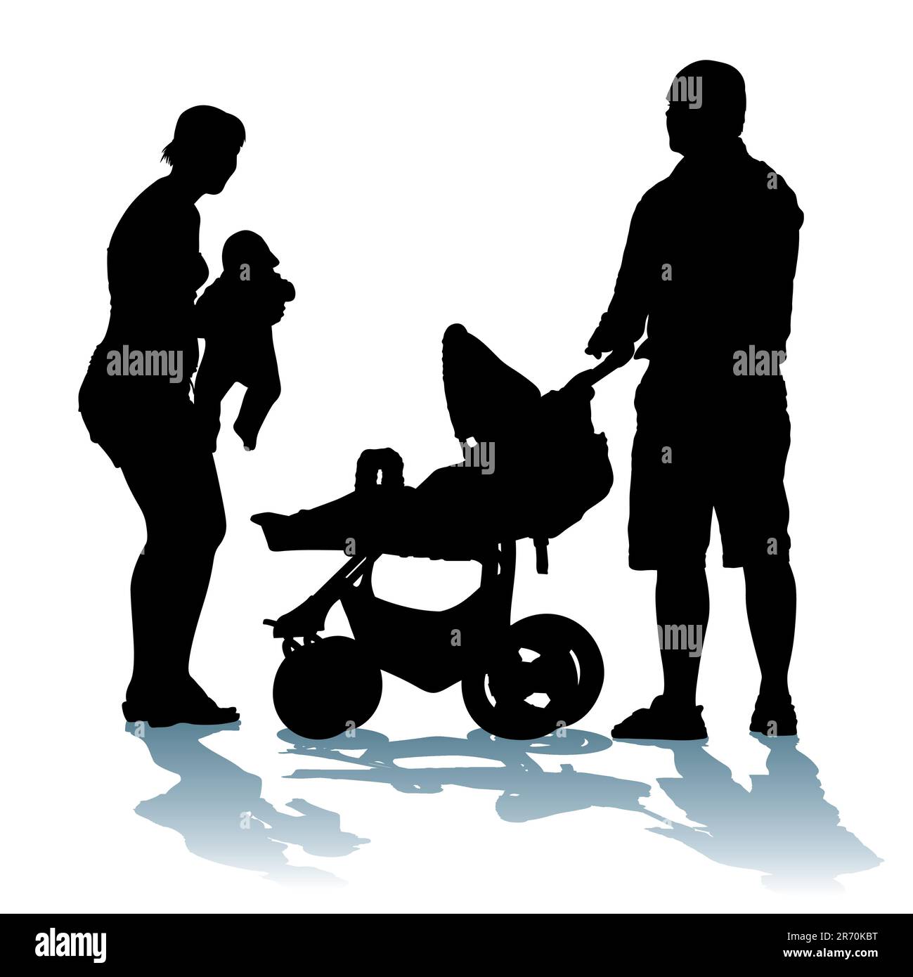 Young, happy family with newborn baby on a walk Stock Vector Image ...