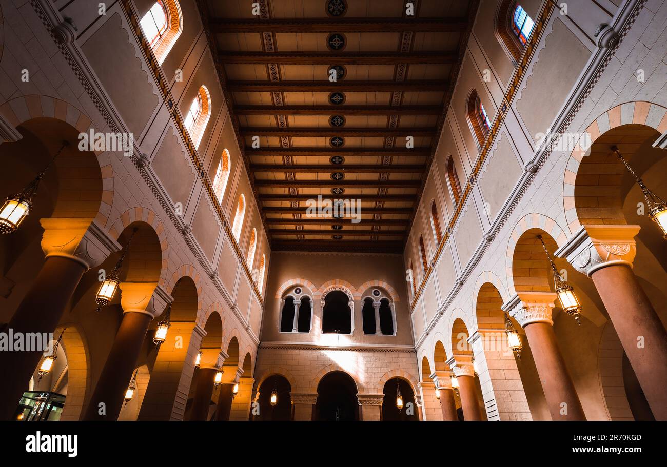 big hall of an old historical cathedral Stock Photo - Alamy
