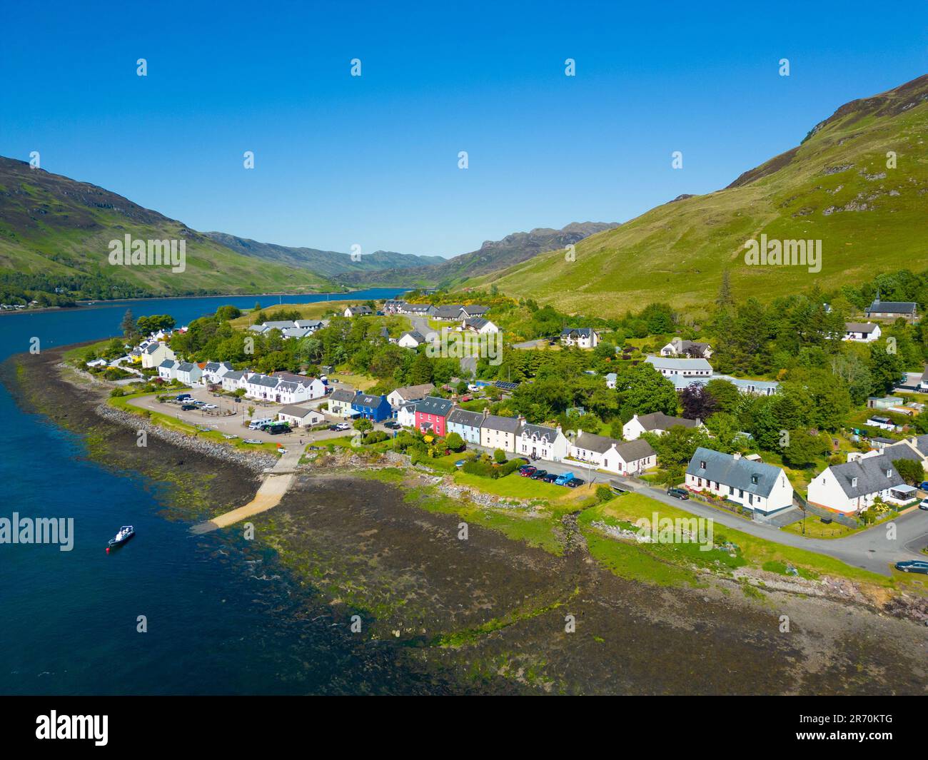 Aerial view of village of Dornie in Highland region, Scotland, UK Stock ...