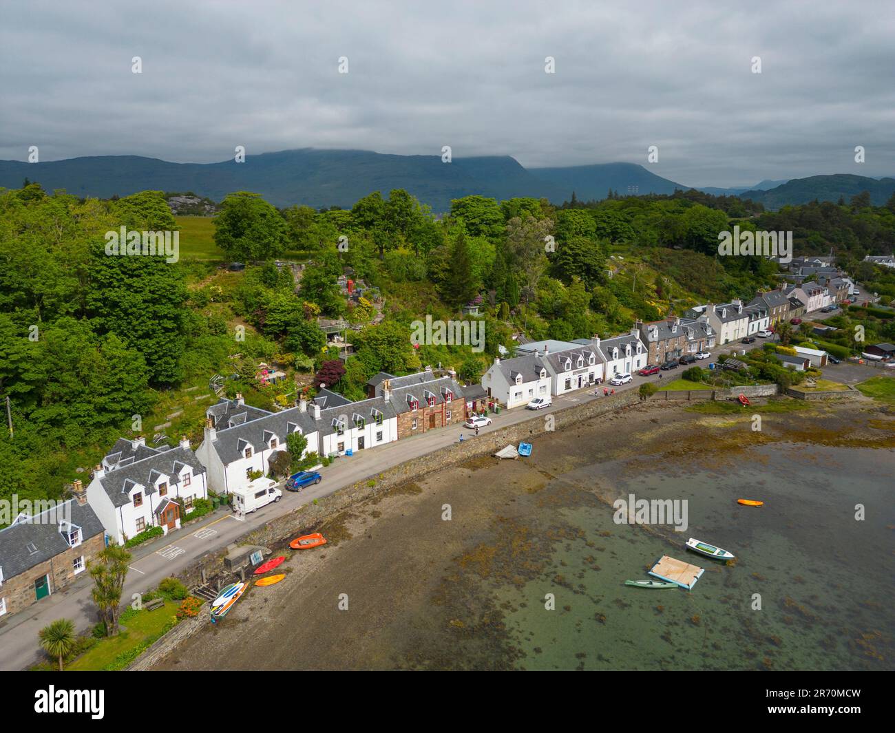 Aerial view from drone of village of Plockton, Wester Ross, Scotland ...