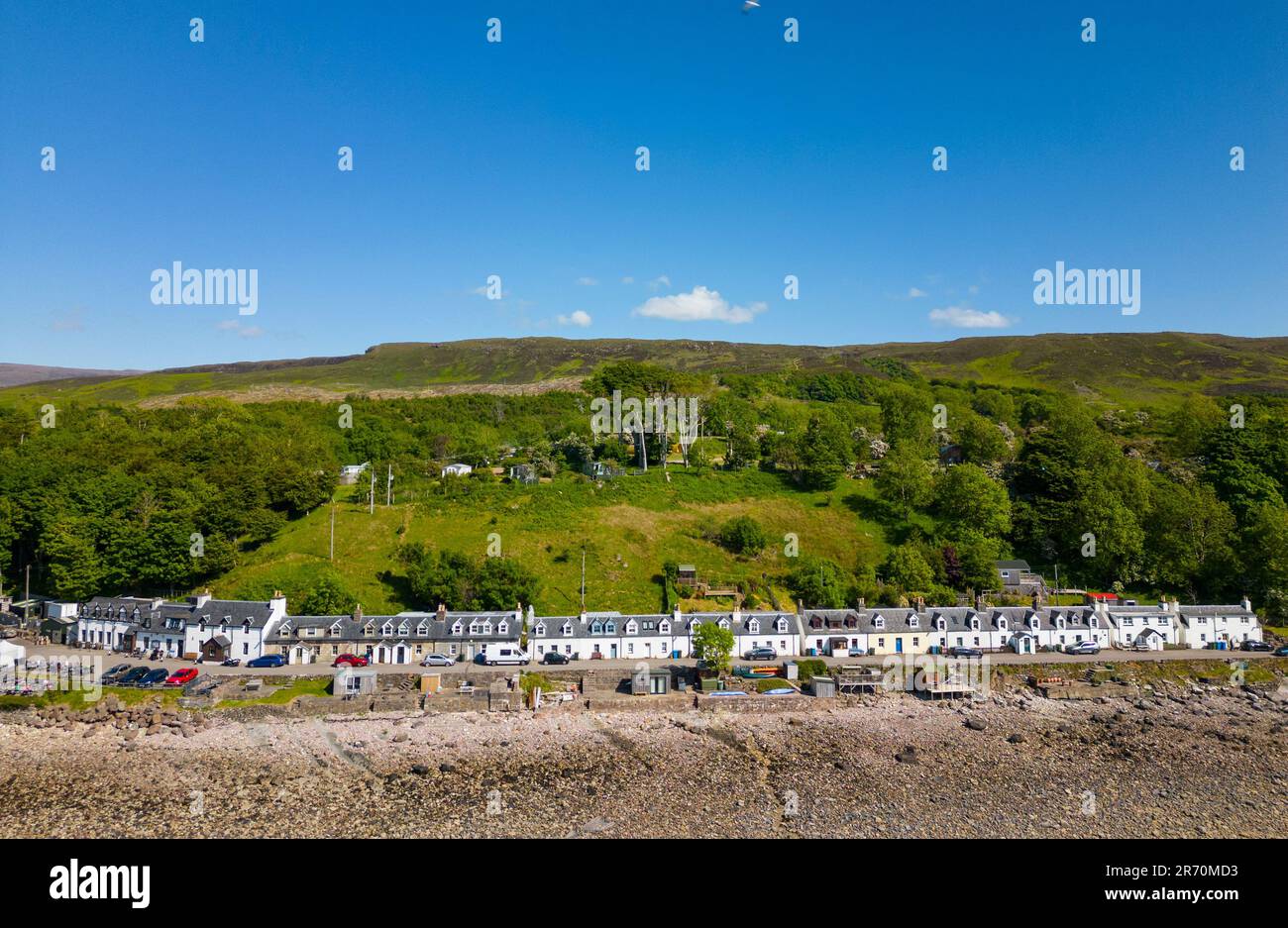 Aerial view from drone of village of Applecross on Applecross Peninsula ...