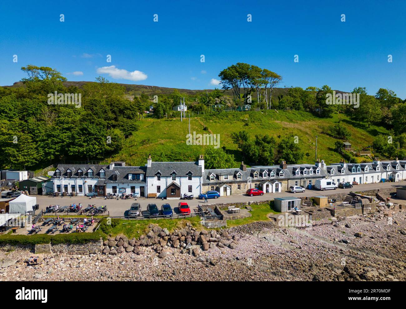 Aerial view from drone of village of Applecross on Applecross Peninsula ...
