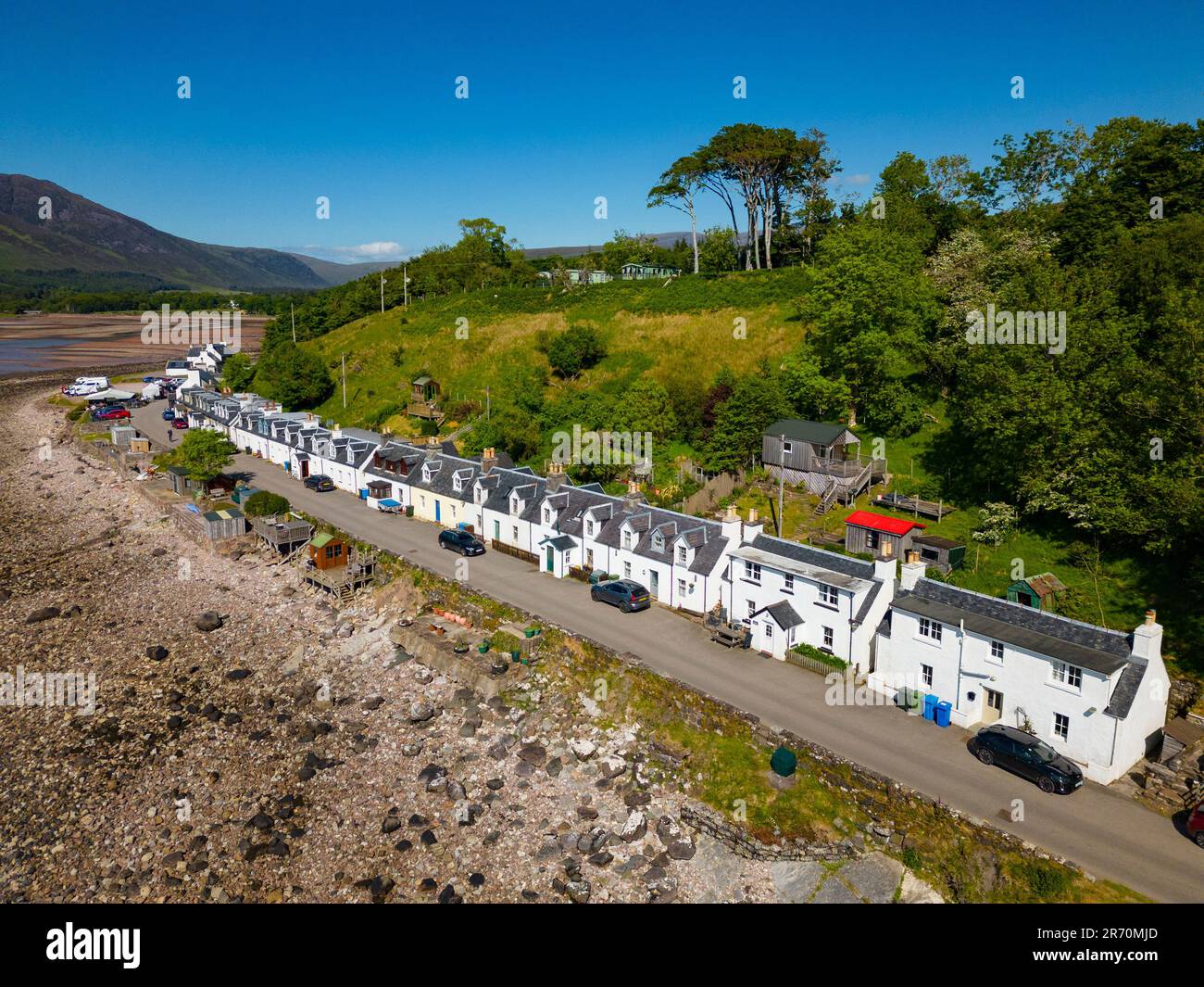 Aerial view from drone of village of Applecross on Applecross Peninsula ...